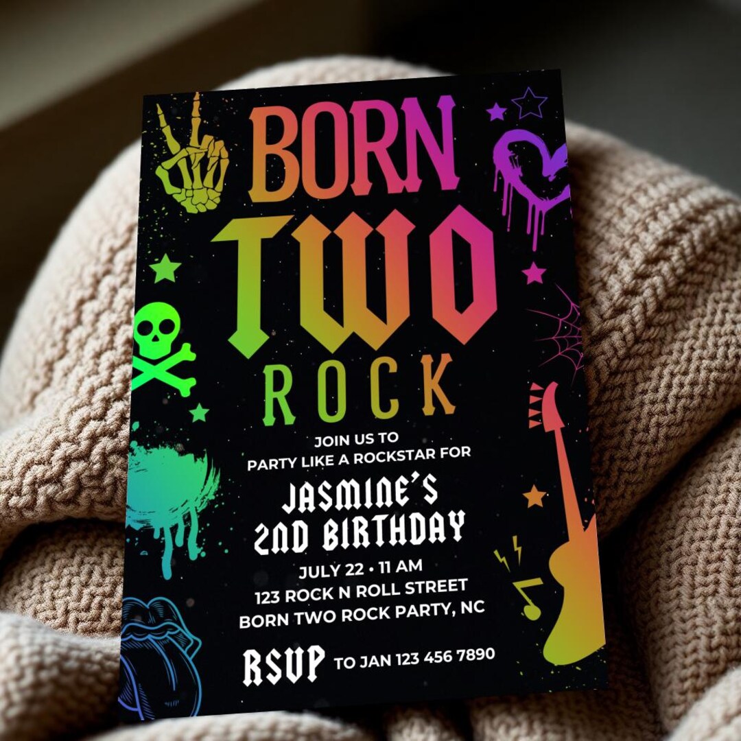 Born Two Rock Birthday Invitation – Punk Rock N Roll Party (5x7 ...
