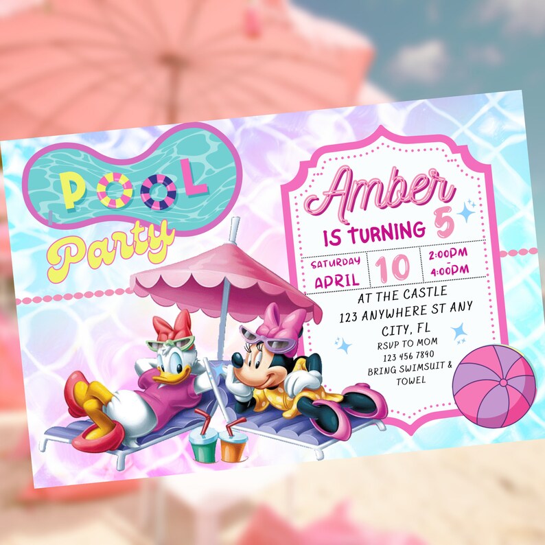 Minnie Mouse Pool Party Birthday Digital Invitation - Etsy