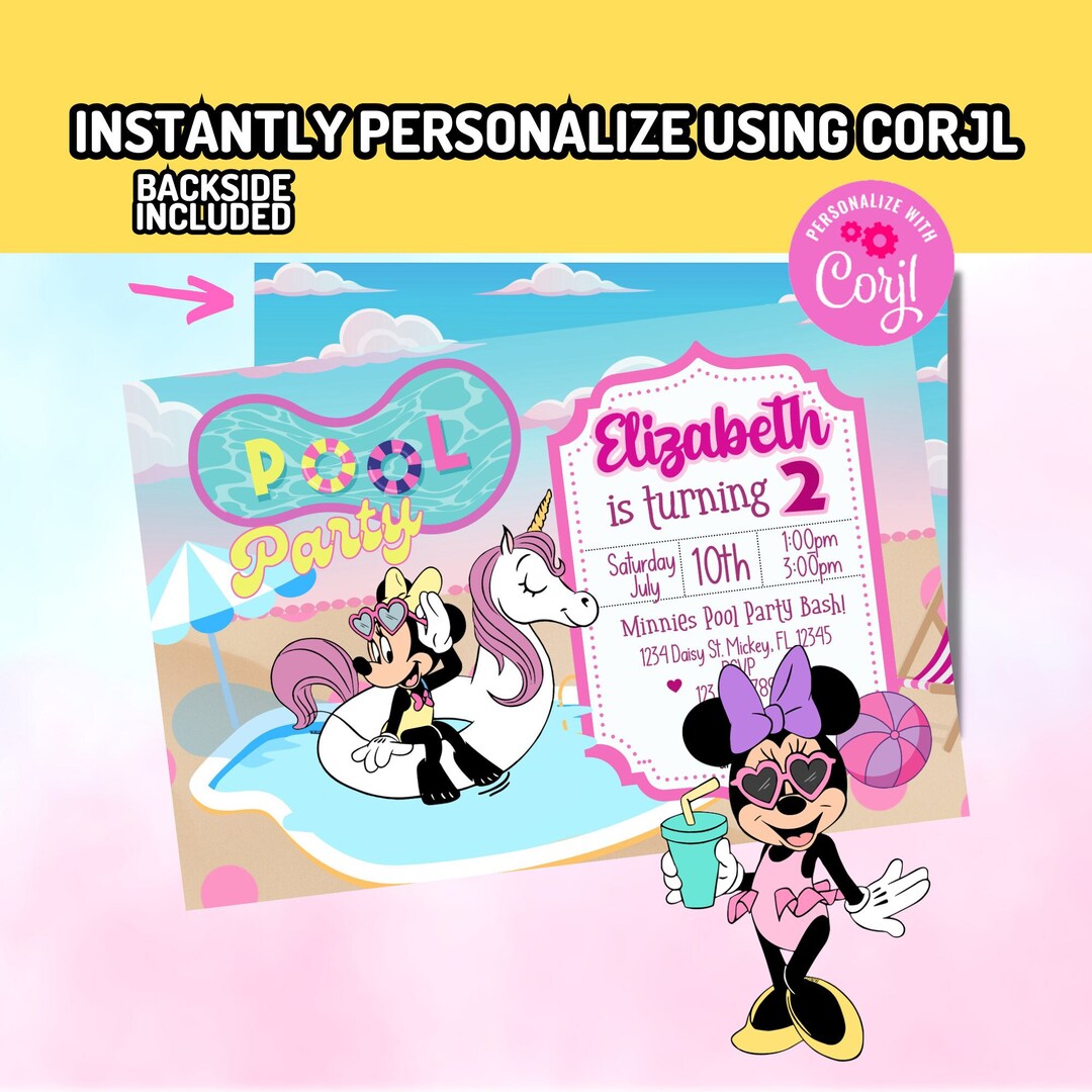 Corjl Minnie Mouse Pool Party Birthday Digital Invitation INSTANT ...