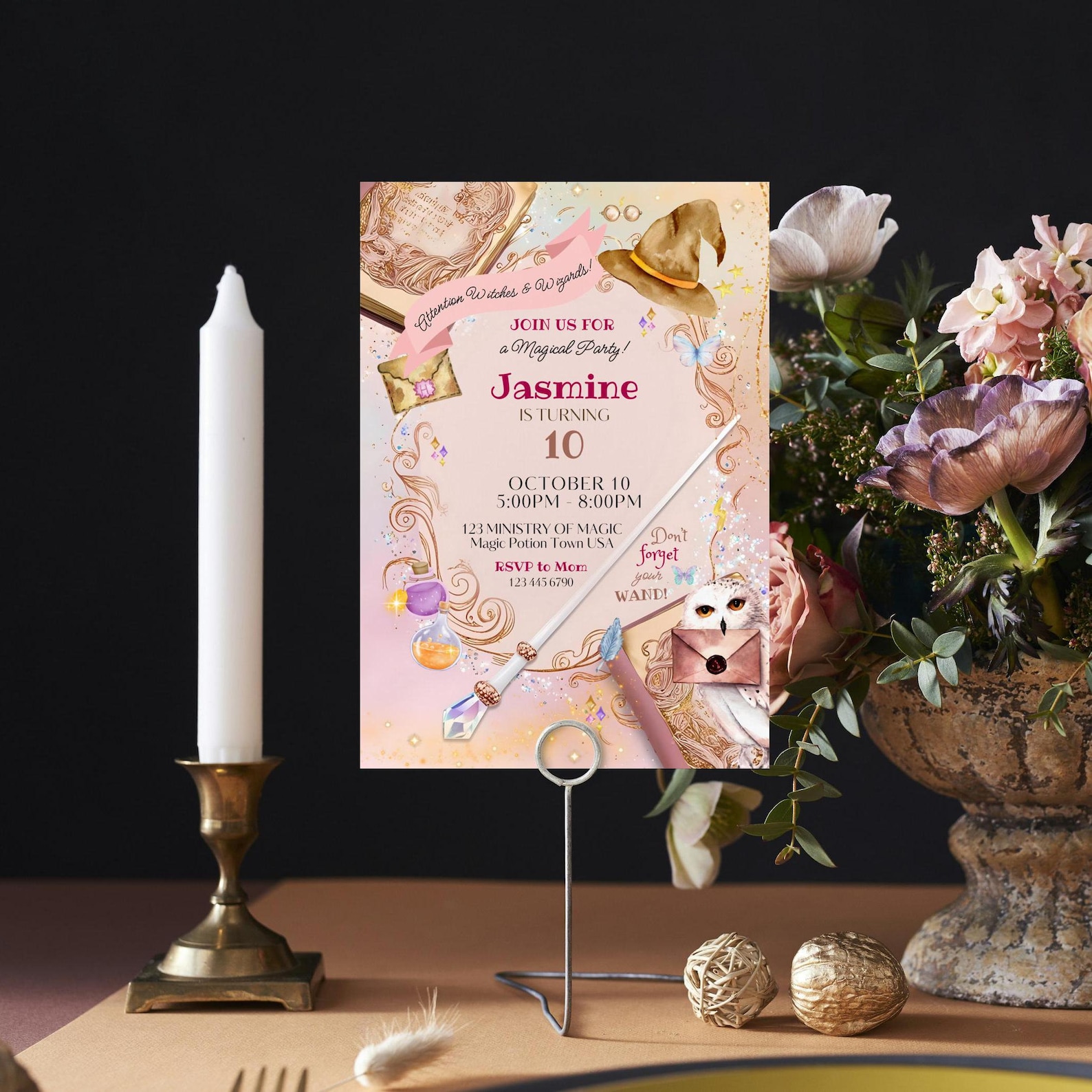 Witches and Wizards Birthday Invitation: Pink Potions, Editable ...