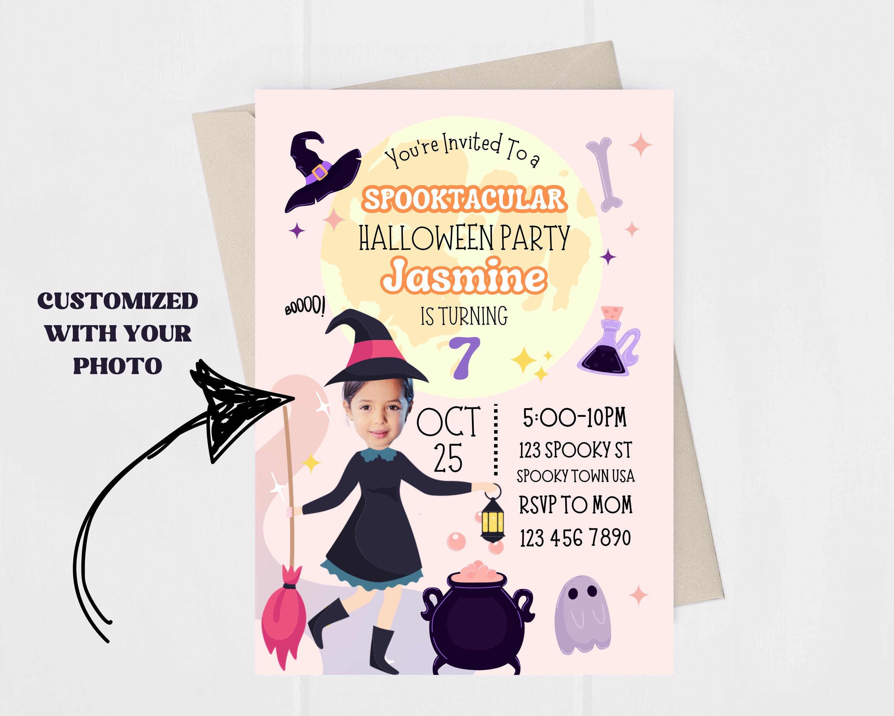 Custom Photo Witch Halloween Birthday Invitation (digital PDF 5x7) - Etsy