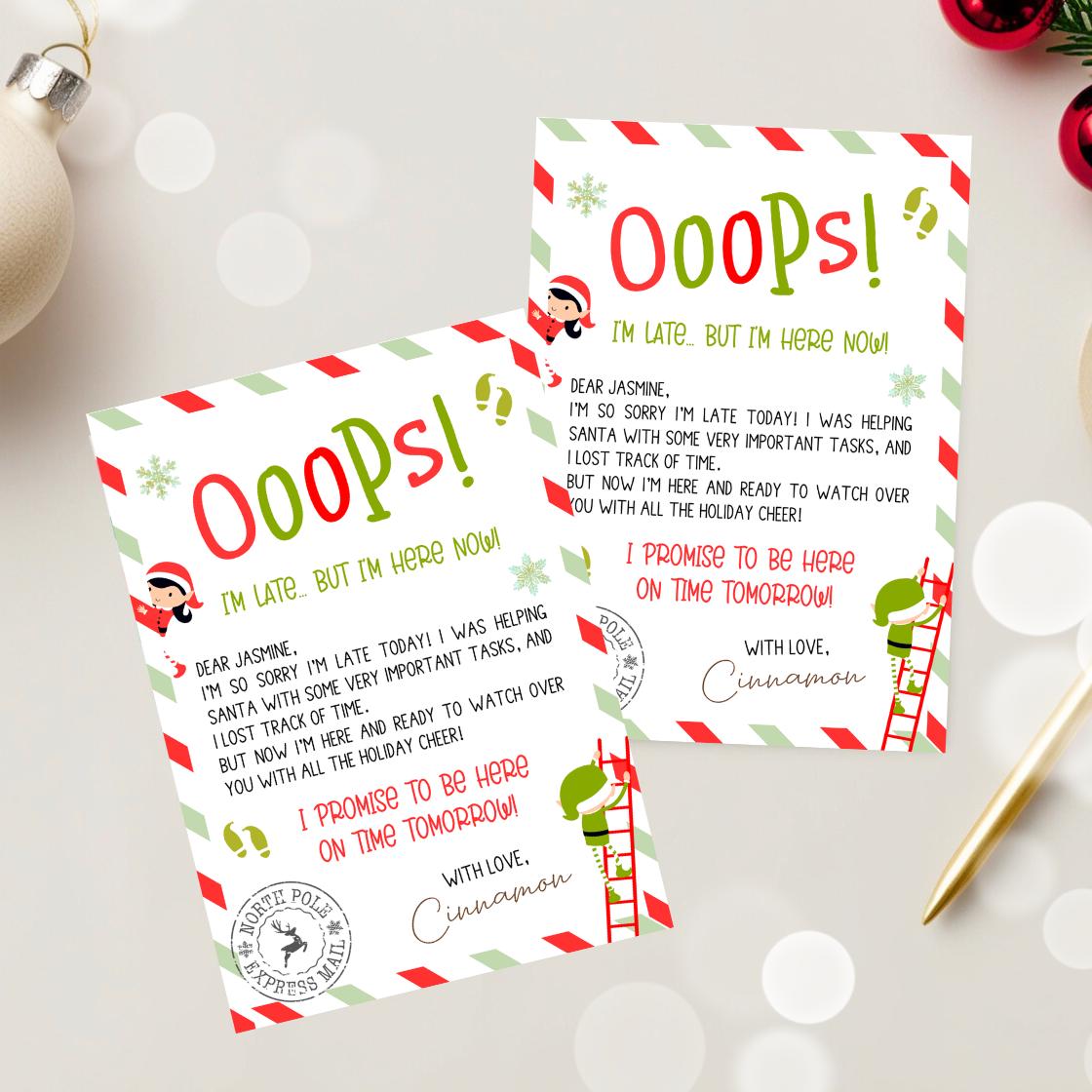 I'm Late! Elf Santa's Helpers Apology Note Printable Fun & Festive ...