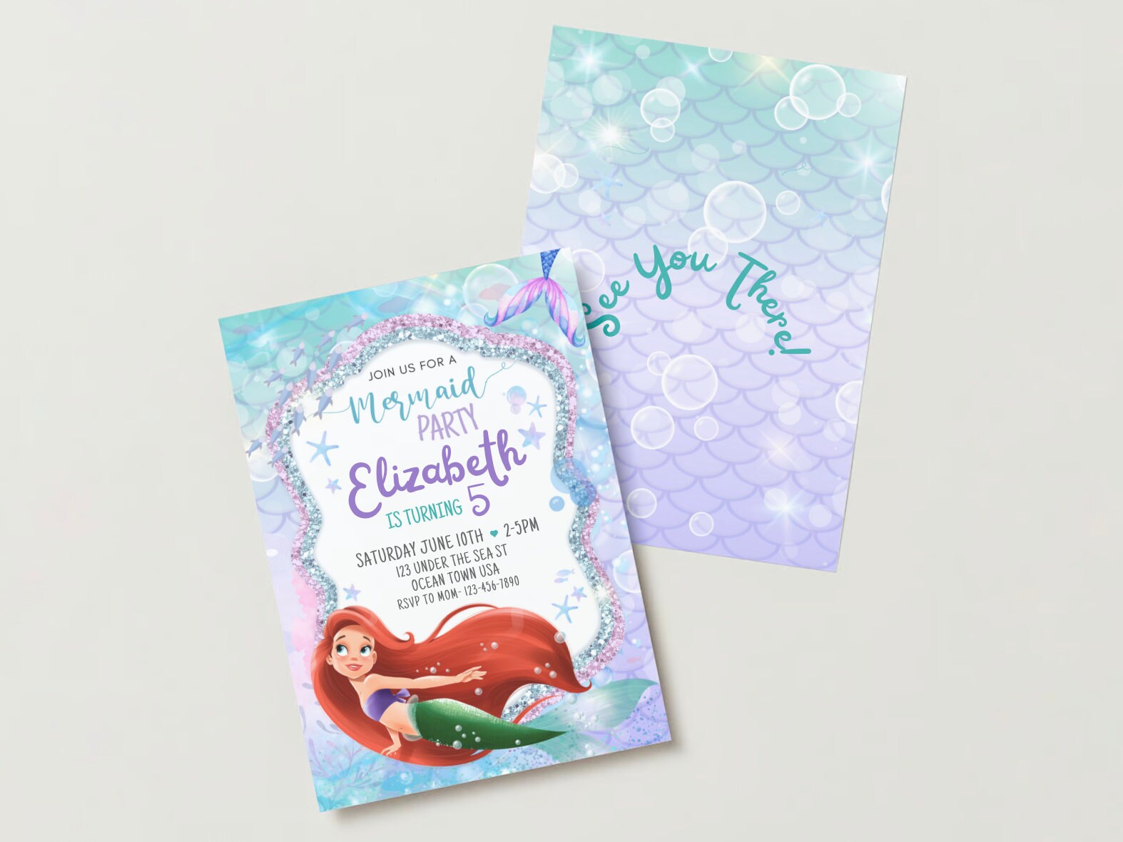 Instant Editable Mermaid Party Cute Ariel Under the Sea Birthday ...