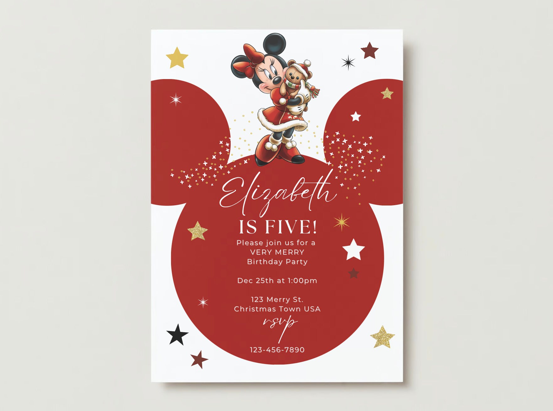 Instant Editable Minnie Christmas Winter Red Cute First Birthday Girls ...