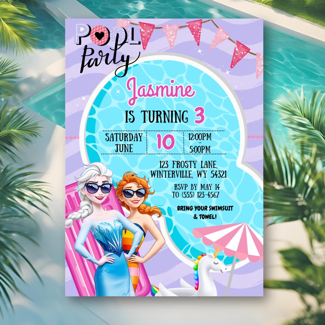 Instant Editable Invitation Ice Princess Pool Party Summer Frosty ...