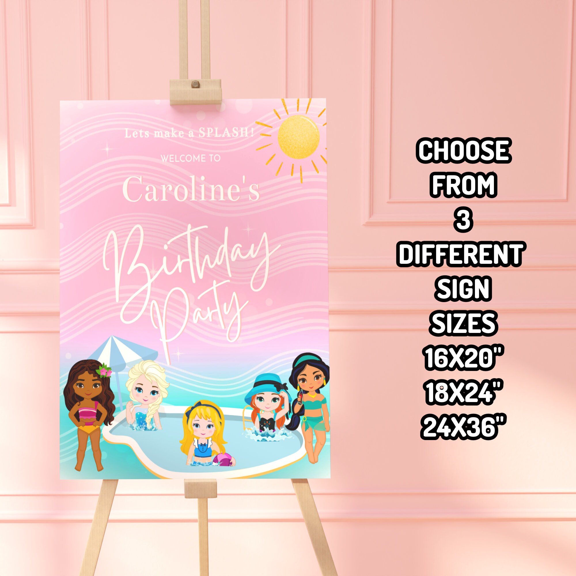 Princess Pool Party Digital Sign Poster Birthday INSTANT EDITABLE ...