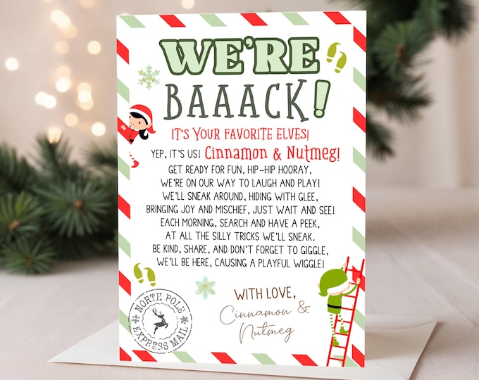We're Back Elf Letter - Green Gender-neutral Welcome Back Printable - Etsy