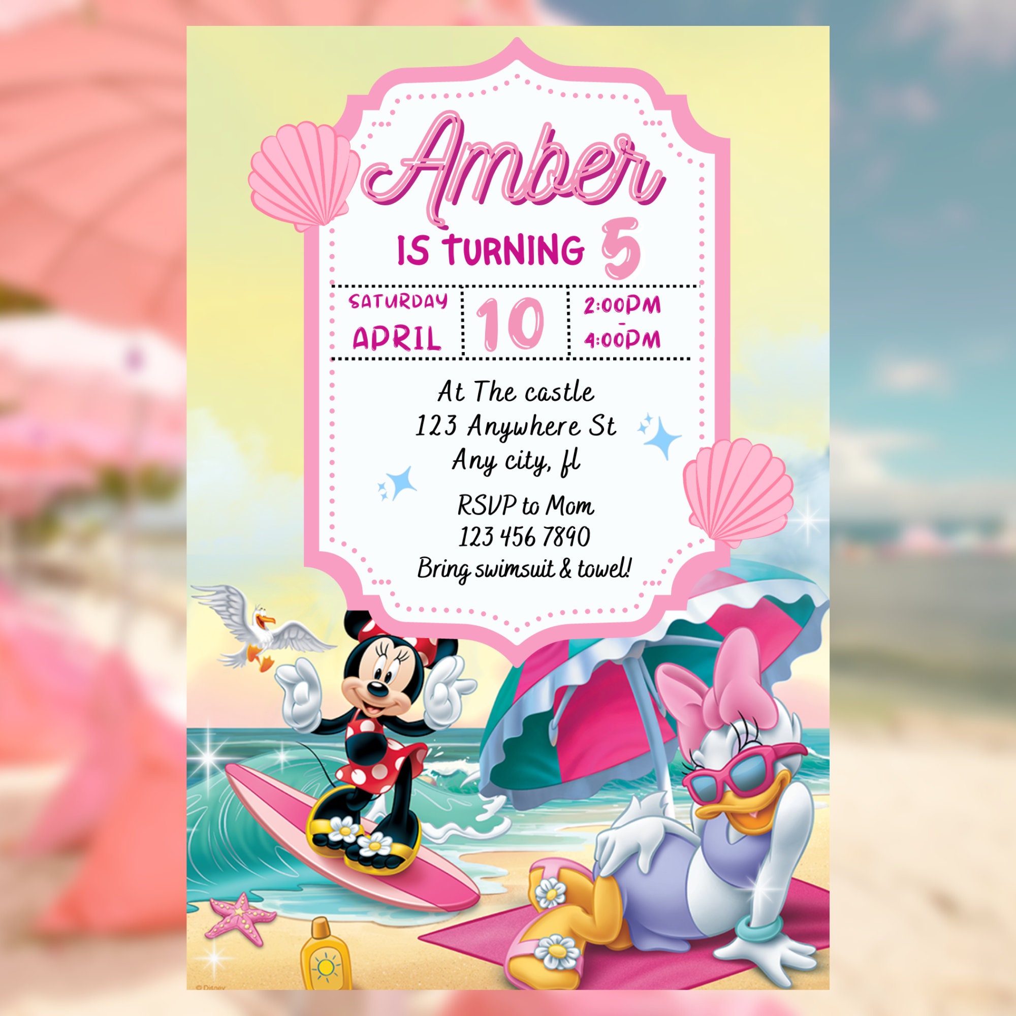 Minnie Mouse Pool Party Birthday Digital Invitation - Etsy