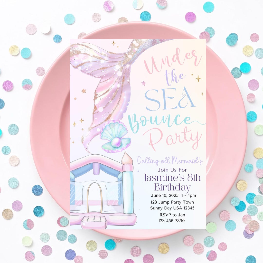 Mermaid Under the Sea Bounce House Jump Invitation – Instant Edit 5x7 ...