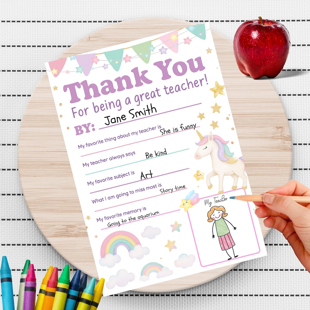 Teacher Appreciation Worksheet – Rainbow Thank You Note (printable PDF ...