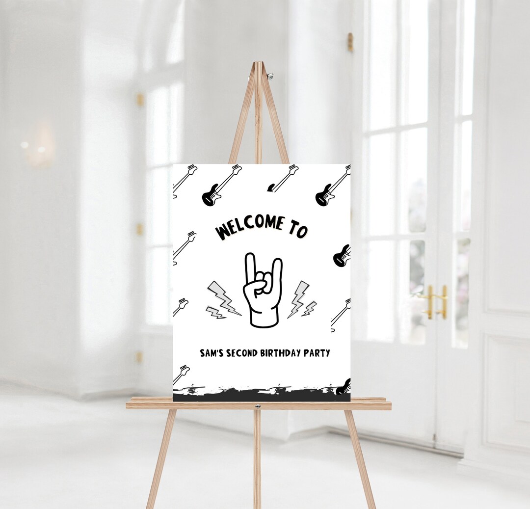 Welcome Sign Corjl Born Two Rock Gift Tags Birthday Invitation INSTANT ...