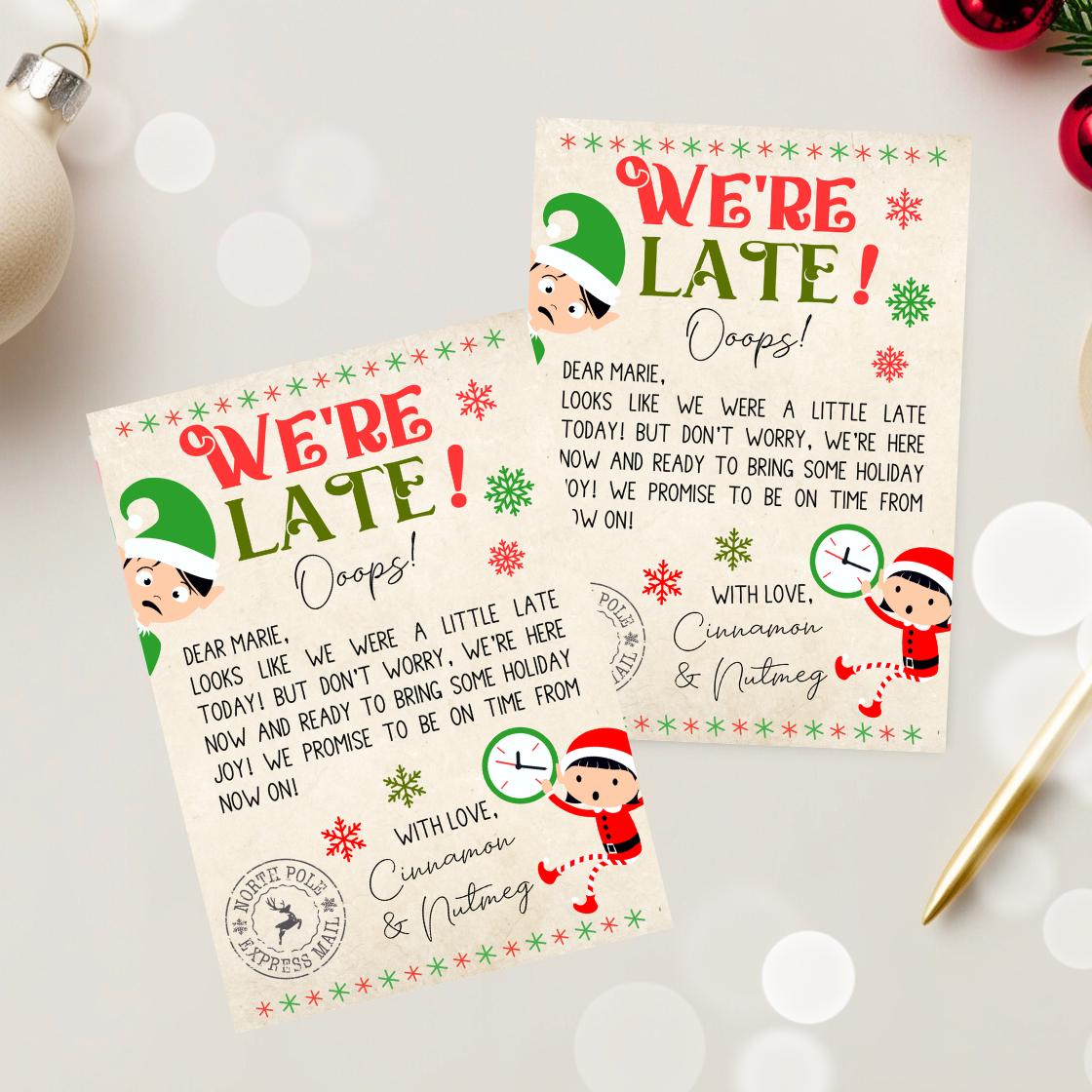 We're Late! Elf Santa's Helpers Apology Note Printable Fun & Festive ...