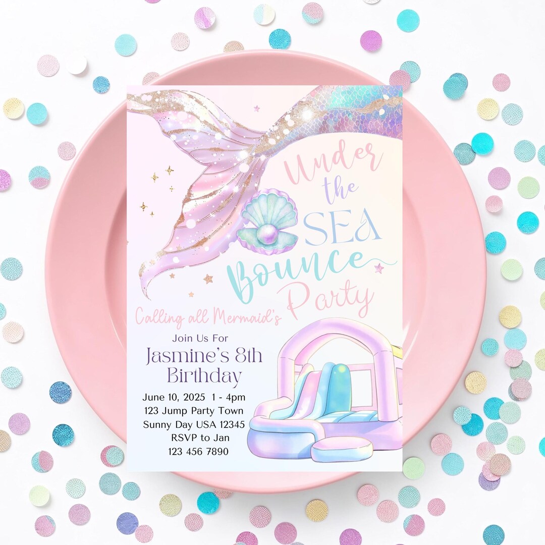 Mermaid Bounce House Invitation – Under the Sea Party, 5x7 (digital ...