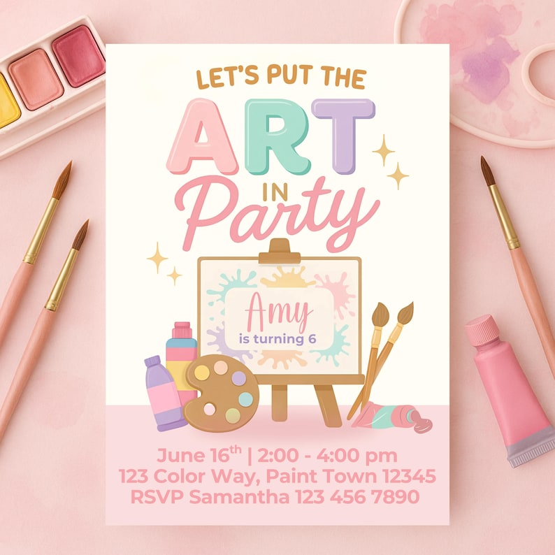 Art Party Birthday Invitation | Pastel Painting Theme (digital Download ...