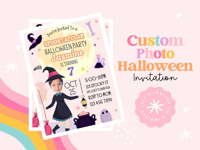 Custom Photo Witch Halloween Birthday Invitation (digital PDF 5x7) - Etsy