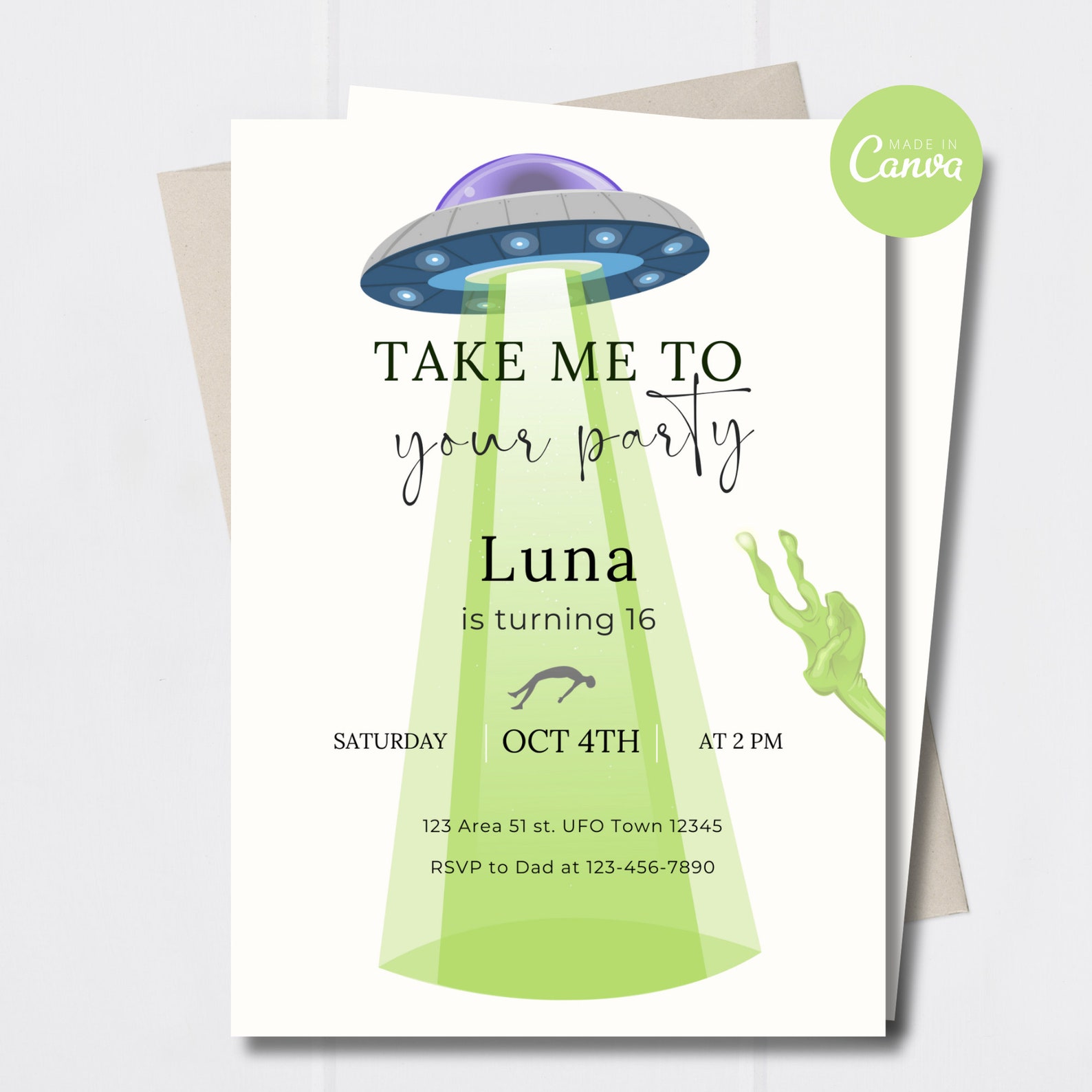 Instant Editable UFO Area 51 Alien Take Me to Your Party Digital ...