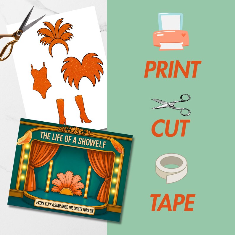 Show-elf Showgirl Costume Printable • Naughty Elf Outfit + Stage ...