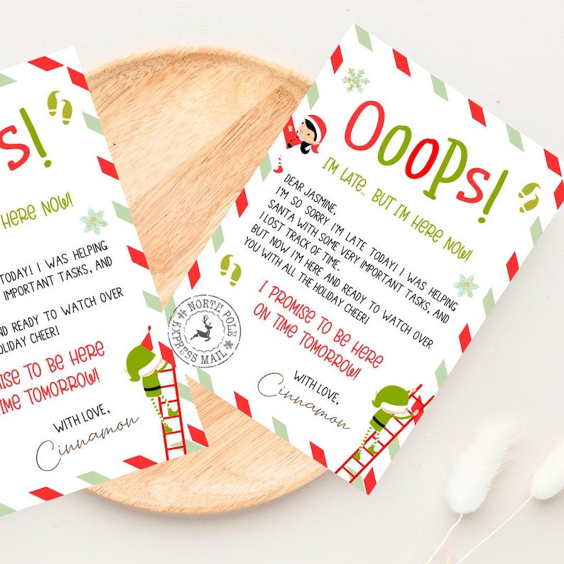 I'm Late! Elf Santa's Helpers Apology Note Printable Fun & Festive ...
