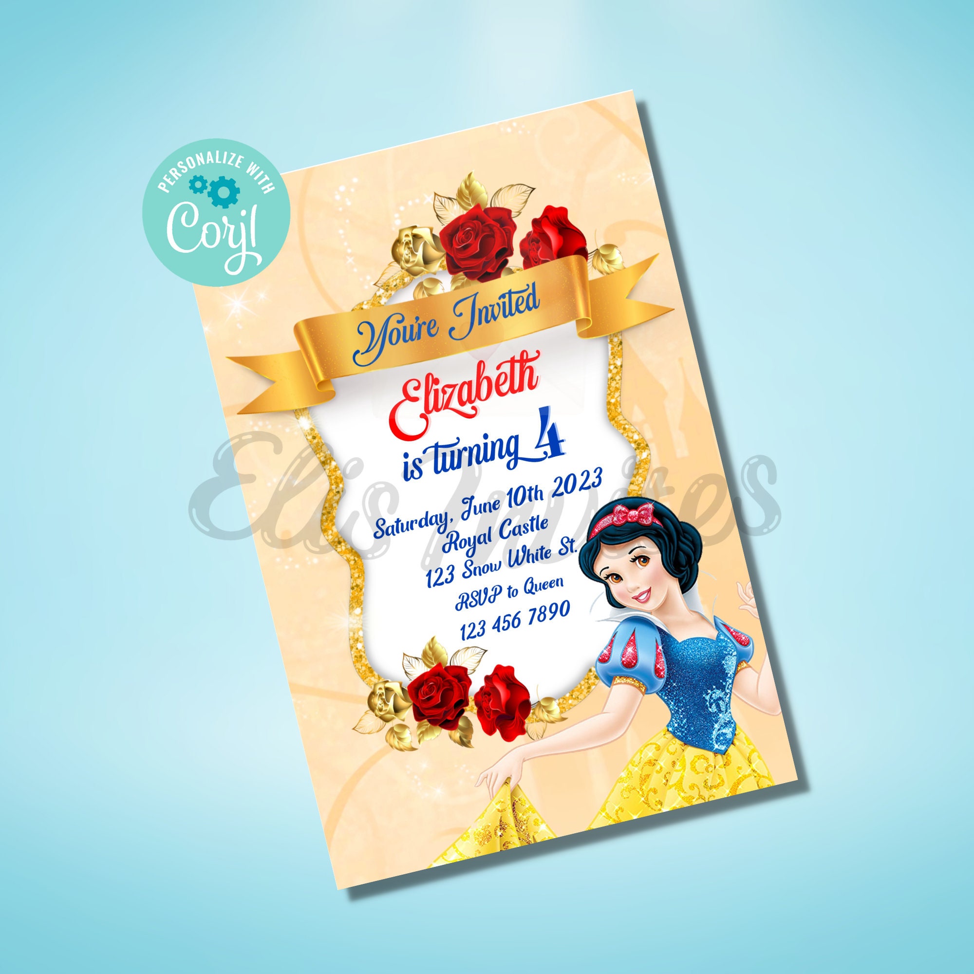 Corjl Snow White Birthday Digital Invitation INSTANT EDITABLE TEMPLATE ...