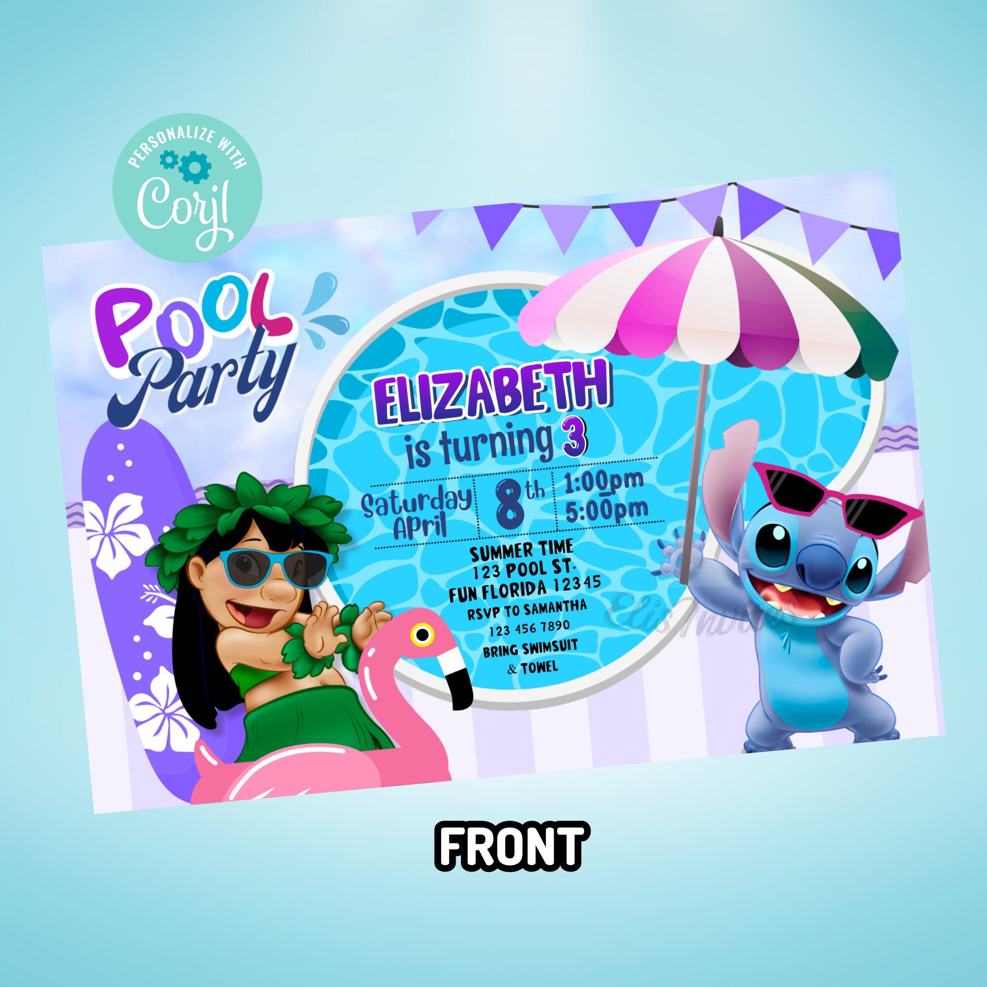 Corjl Lilo and Stitch Pool Party Digital Birthday Invitation INSTANT ...