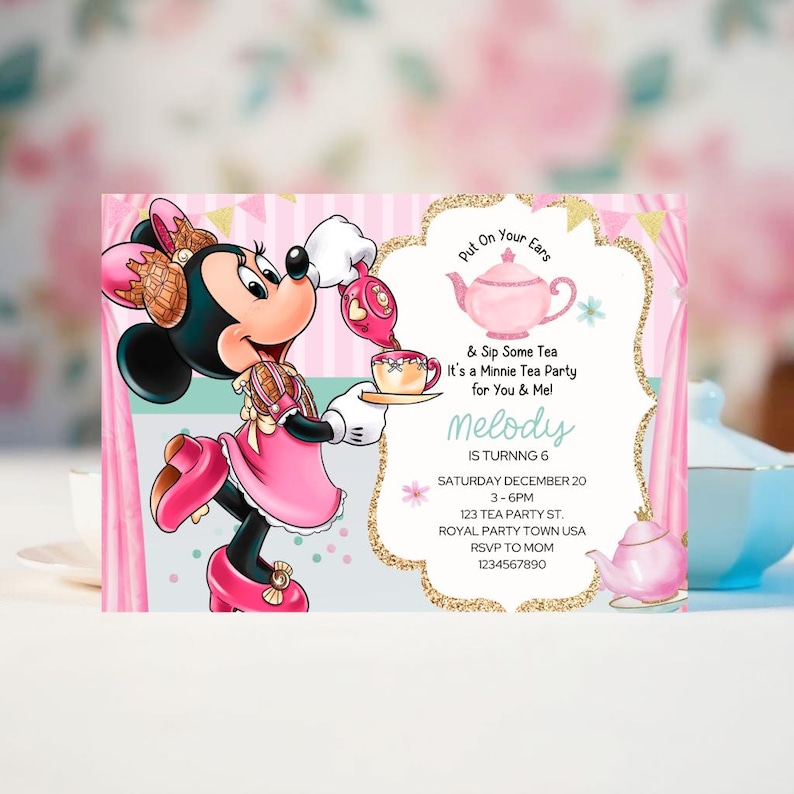 Minnie Tea Party Invitation, Pink Coquette Birthday (digital Download ...
