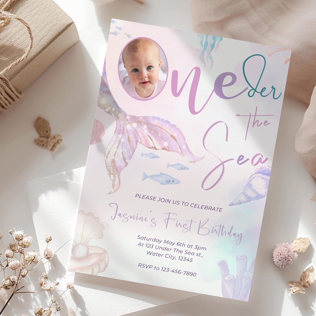 Pastel Mermaid First Birthday Invitation – Under the Sea Theme (digital ...