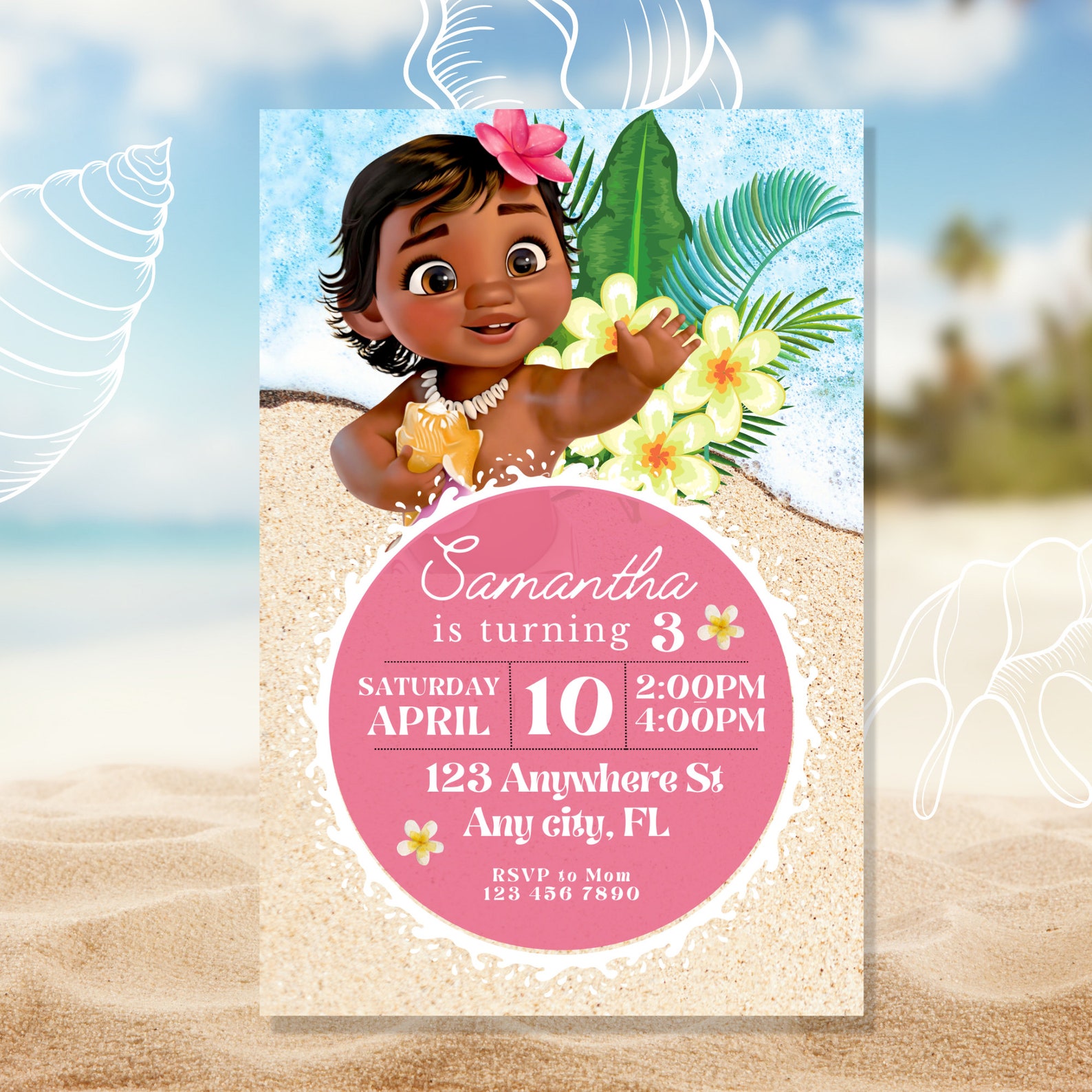 Baby Moana Digital Birthday Invitation - Etsy
