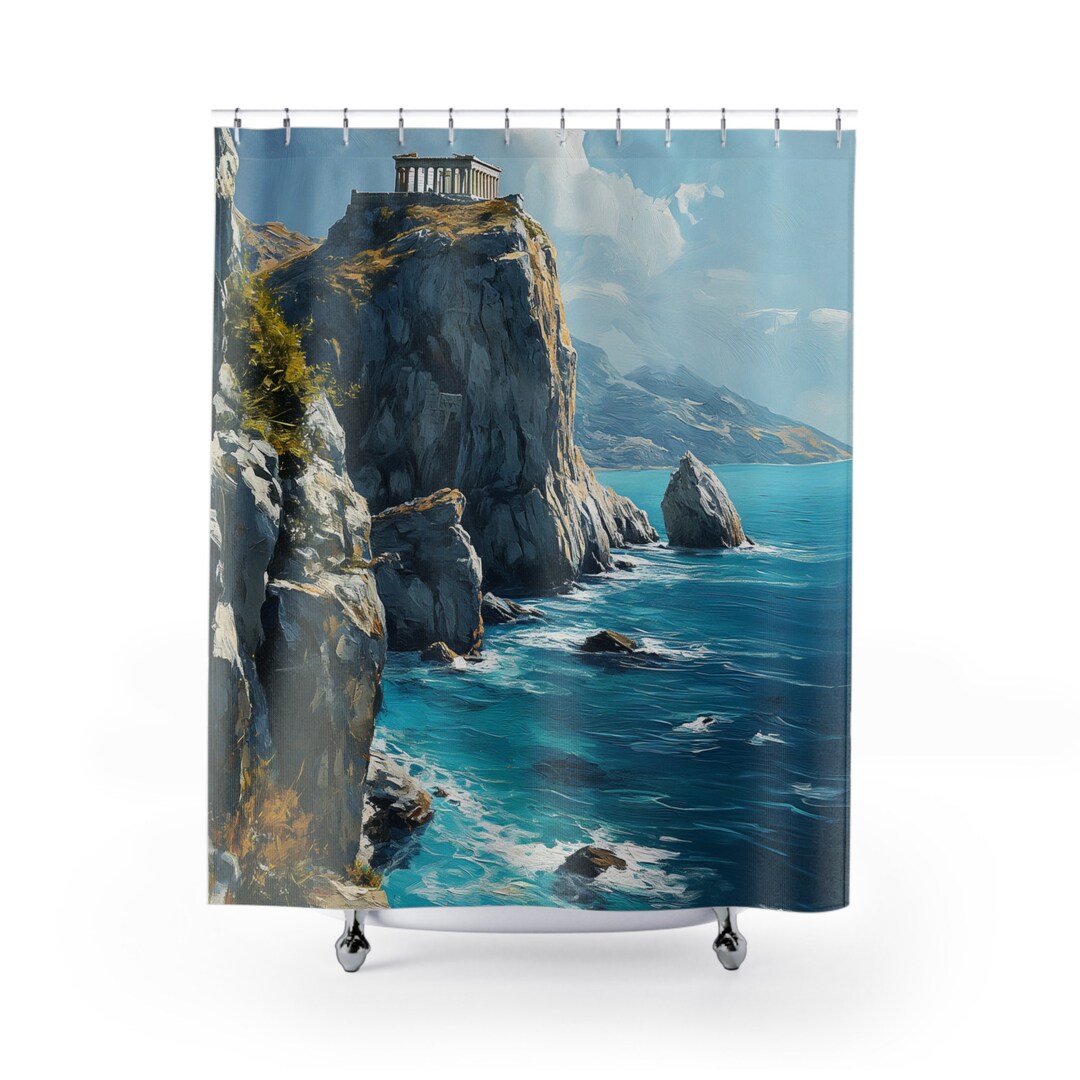 Greek Seaside Shore With View of Acropolis on Cliff Mediterranean Sea ...