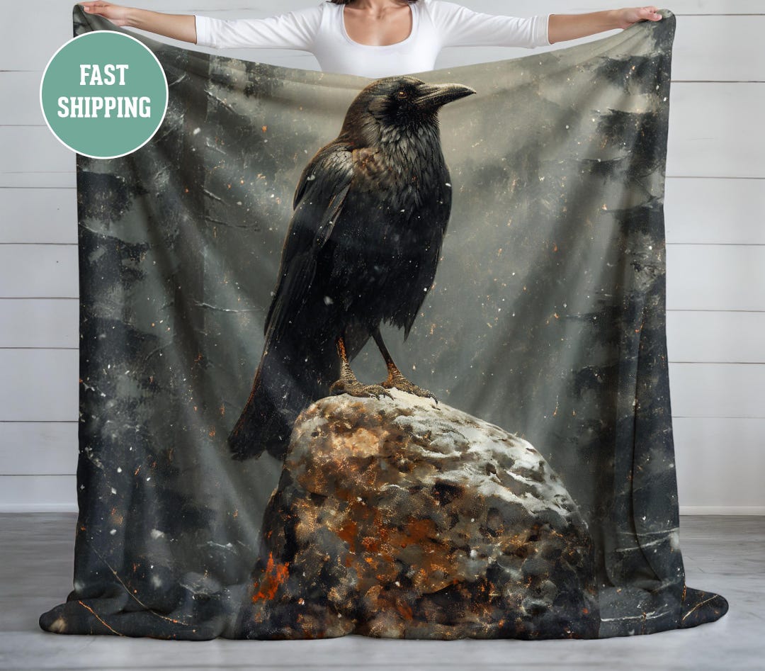 Black Crow Blanket, Plush Fleece Blanket, Cozy Throw, Soft Bedding ...