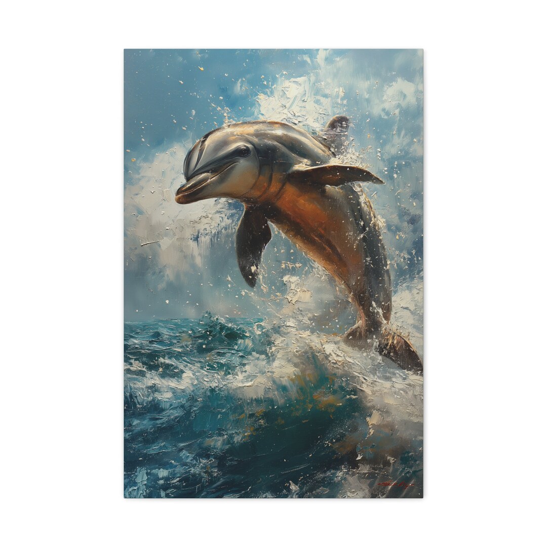 Beautiful Dolphin Leaping Through Ocean Waves -dolphin Wall Art, Ocean ...