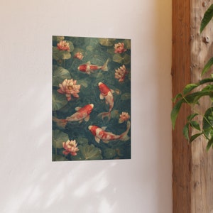 Traditional Japanese Koy Fish Pond Floral Lillies - Vintage Oil ...