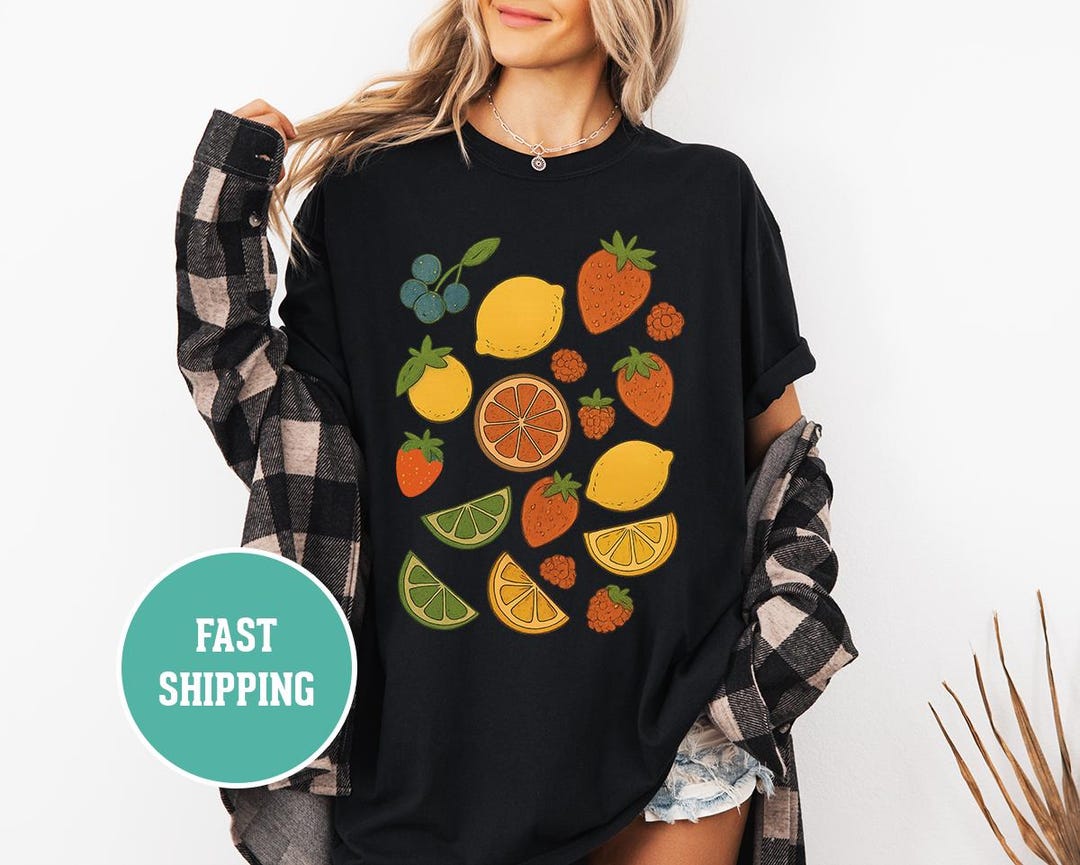 Vintage Citrus Fruits Botanical T-shirt, Retro Lemon Orange Lime Tee ...