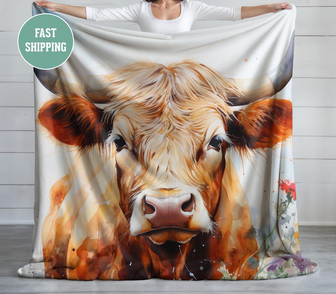 Brown Bull Grazing Blanket, Plush Fleece Blanket, Farm Animal Blanket ...