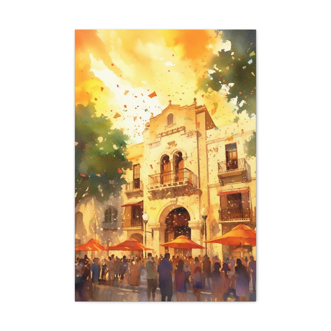 Copy of Sunfiesta Aquarela" - Watercolor Print of a Fiesta in a Spanish ...