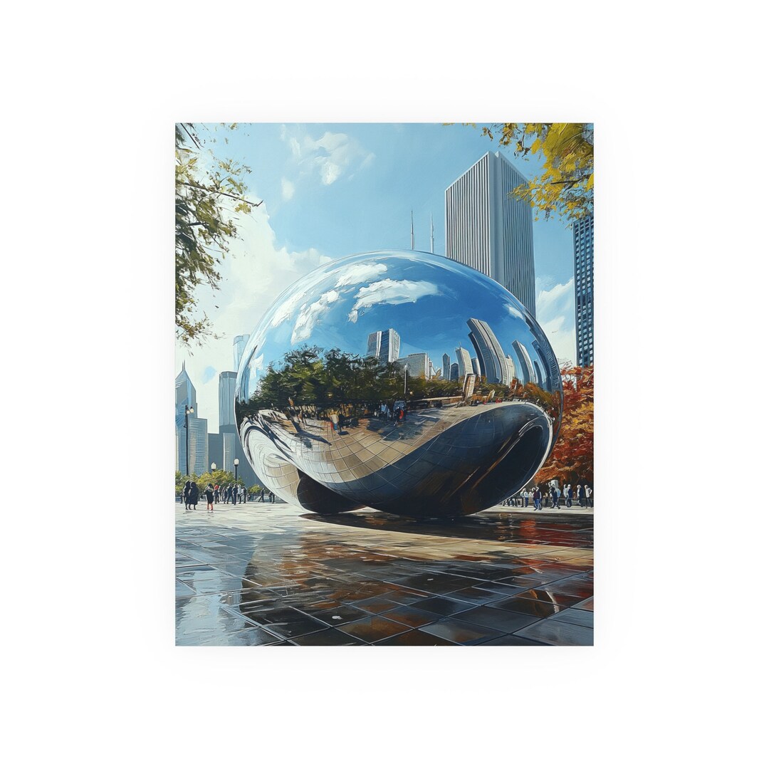 Chicago Silver Bean Landmarks Cloud Gate - Painting Watercolor -satin ...