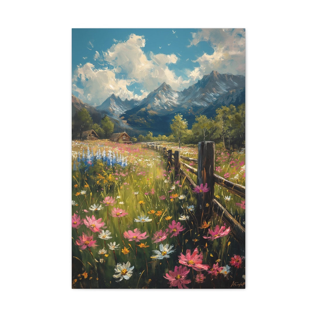 Beautiful Cabins on Ranch With Flowers Mountains in Background-heavy ...