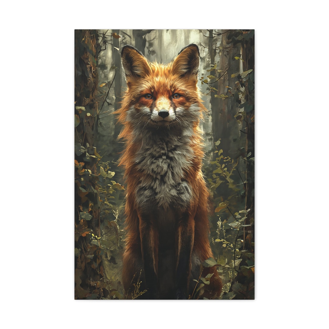 Red Fox in Forest- Woodland Animals Vintage Oil Painting- Painting ...