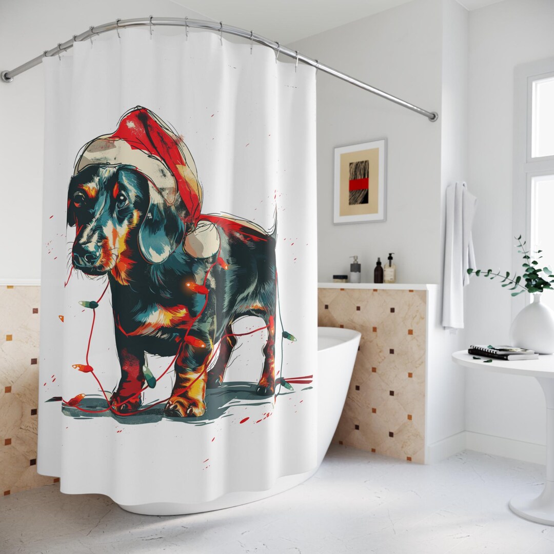 Dachshund Christmas Shower Curtains, Holiday Bathroom Decor, Cute ...