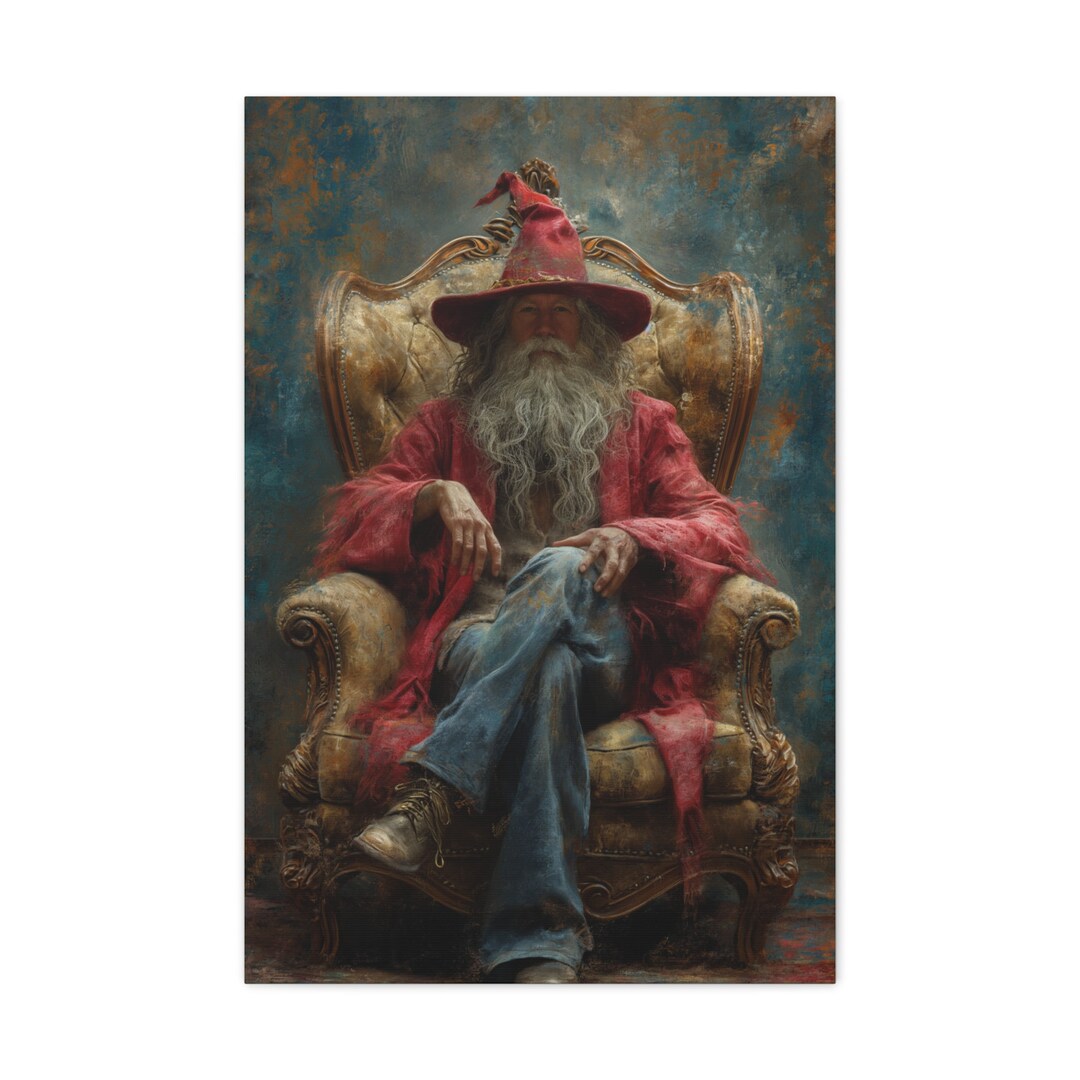 Aged Portrait of an Old Man as a Wizard Sitting on a Victorian Chair ...