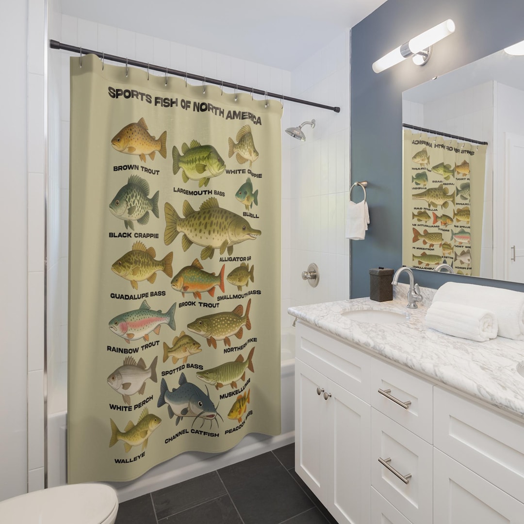 Fishing Shower Curtain - Sports Fish of America, Fisherman Bathroom ...