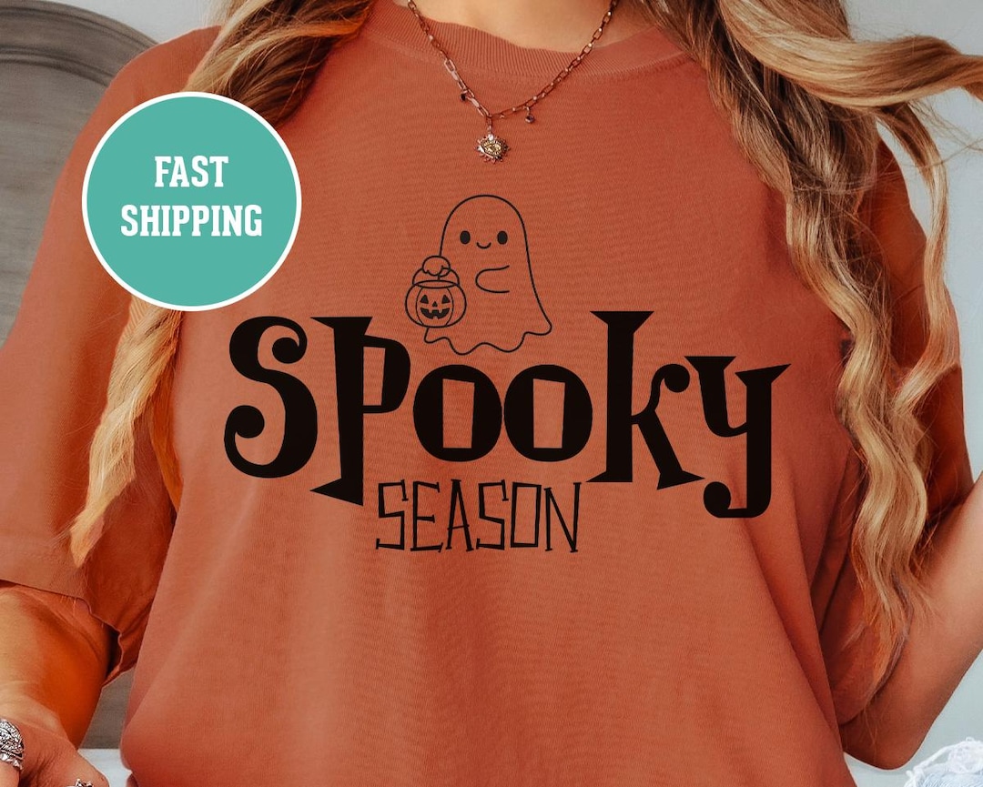 Spooky Season Cute Ghost Garment-dyed T-shirt, Halloween Fall October ...