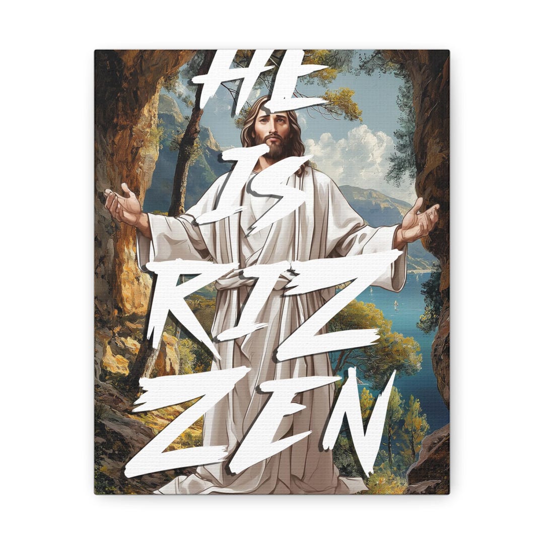 He is Rizzen Meme Humor Gift - Vintage Landscape Heavy Paint Watercolor ...