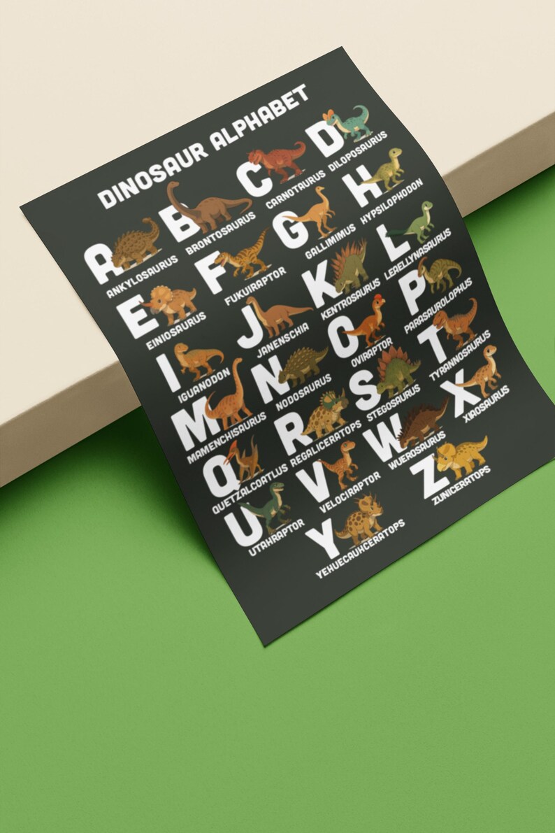 Dinosaur Alphabet -cute Dino Satin Poster for Kids, Children's Bedroom ...
