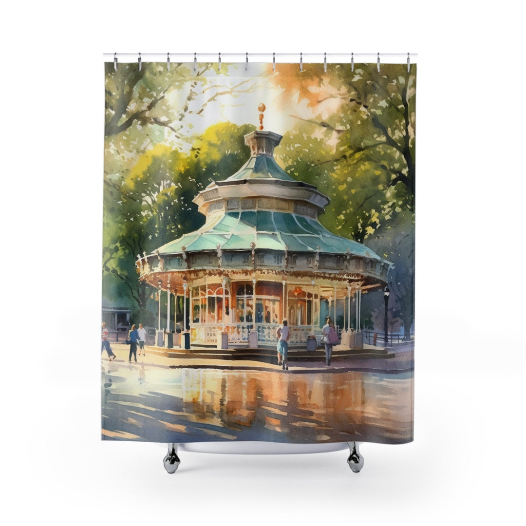 Central Park Carousel Spring Scene - Vibrant Watercolor Style Print ...