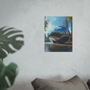 Chicago Silver Bean Landmarks Cloud Gate Painting Watercolor satin and ...