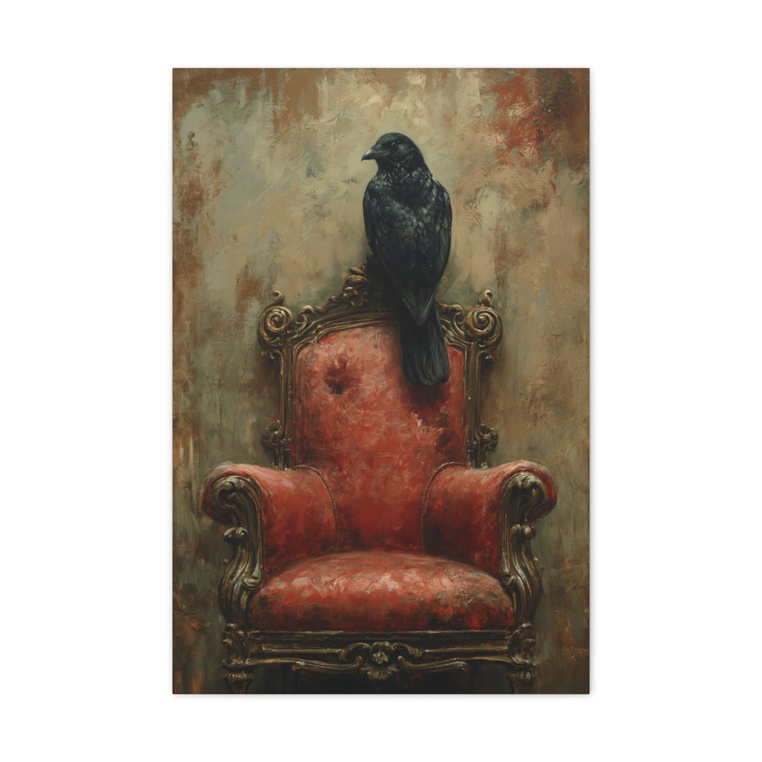 Mysterious Black Crow Bird Portrait on a Couch - Crow Art Print- Dark ...