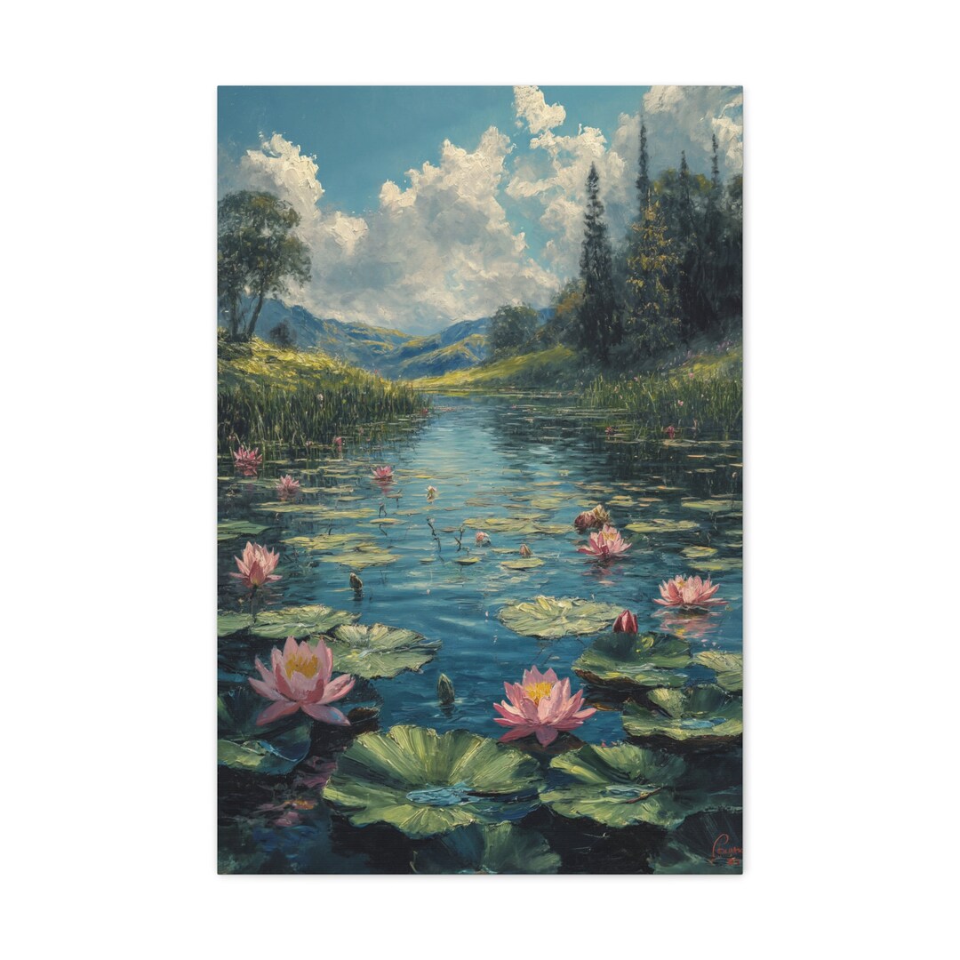 Pond of Lilly Pads on a Hillside Mountain View Landscape-vintage Heavy ...