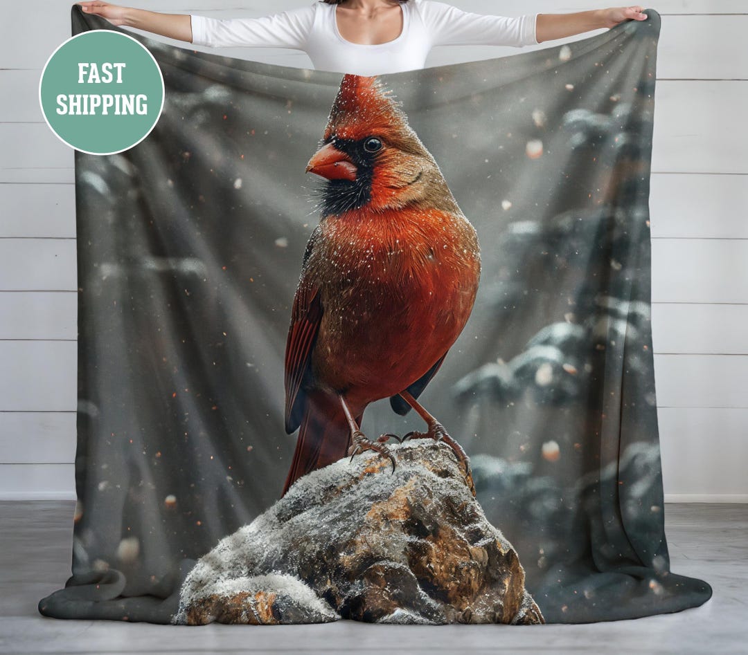 Red Cardinal Blanket, Plush Fleece Blanket, Cozy Throw, Soft Bedding ...
