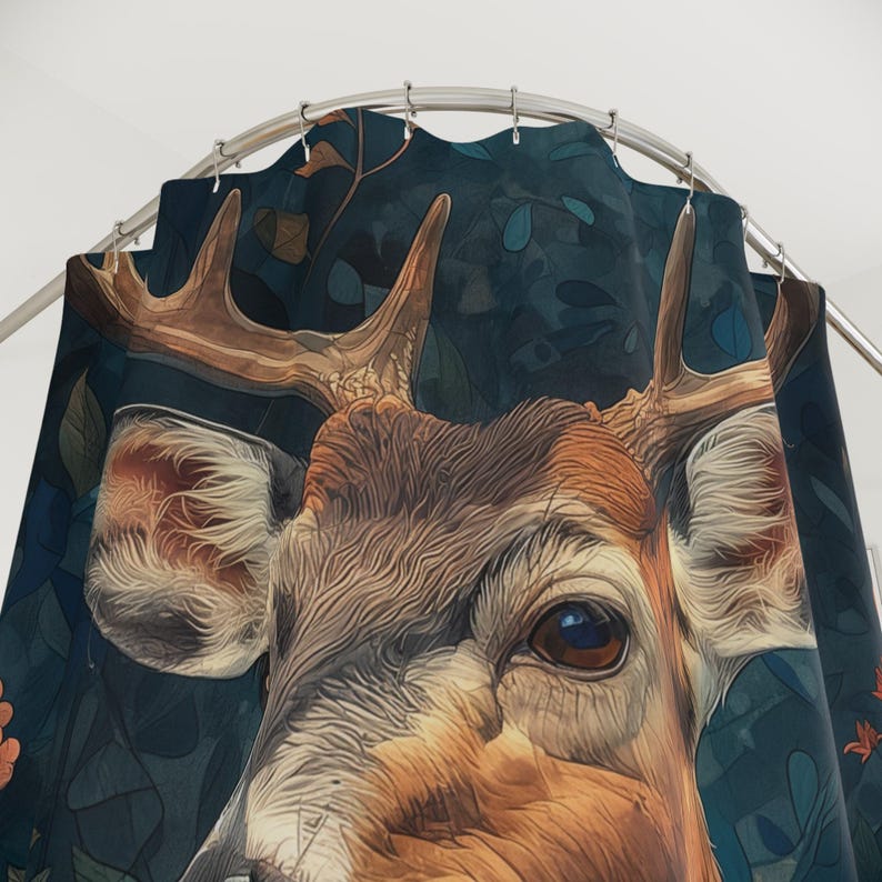 Buck and Flowers Cottagecore Shower Curtains, Fairy Art Bathroom Decor ...