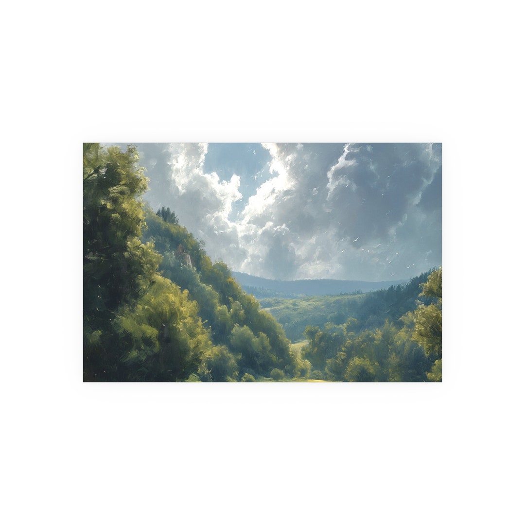 Scenic Hillside Valley Mountain Range With Rolling Clouds- Horizontal ...